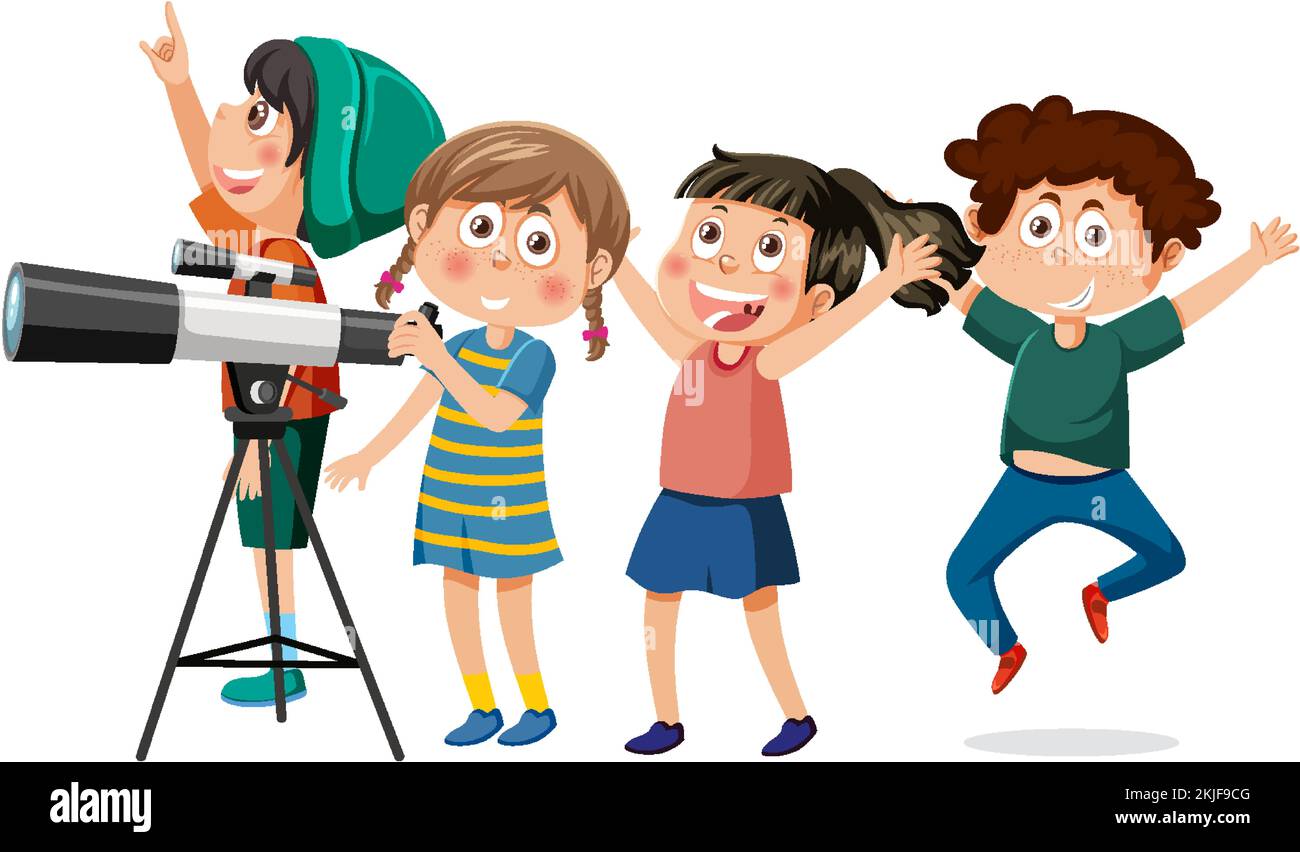 Kids observing the sky with a telescope illustration Stock Vector Image ...