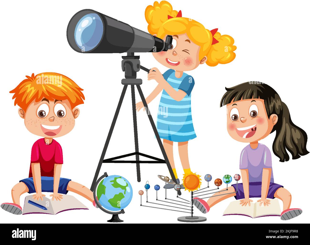 Kids observing the sky with a telescope illustration Stock Vector Image ...