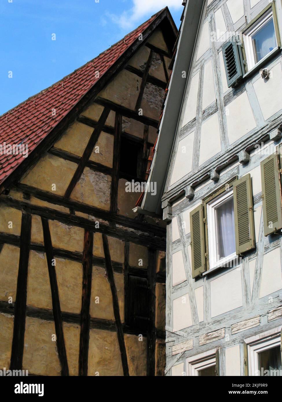 Two half-timbered medieval houses close together, Waiblingen, Germany ...