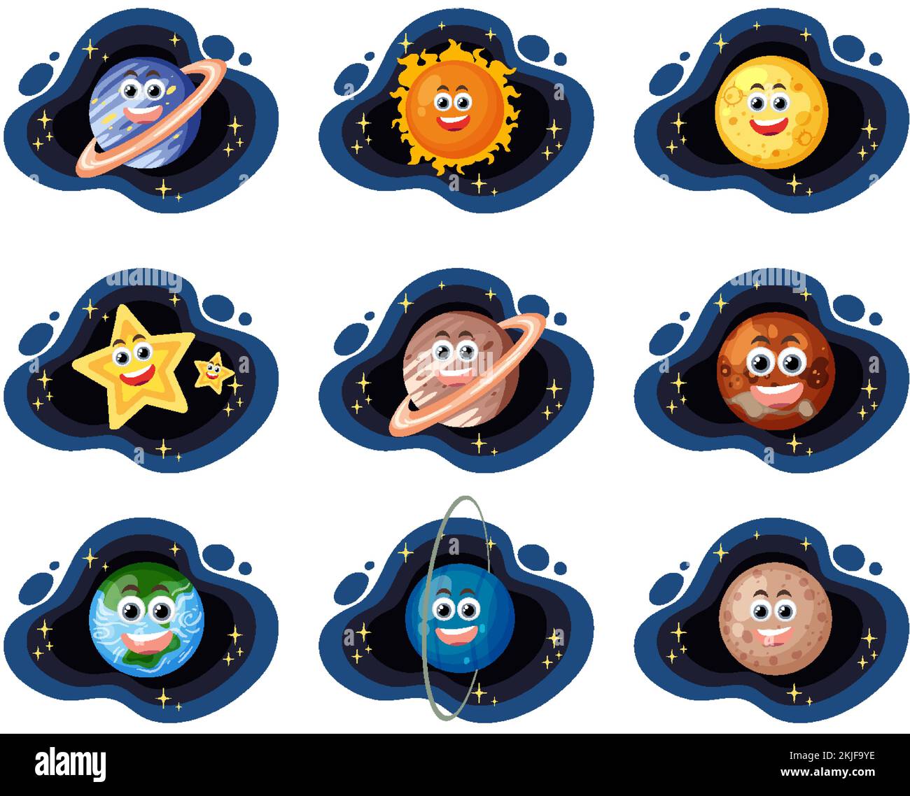 Cartoon planets with facial expression illustration Stock Vector Image ...