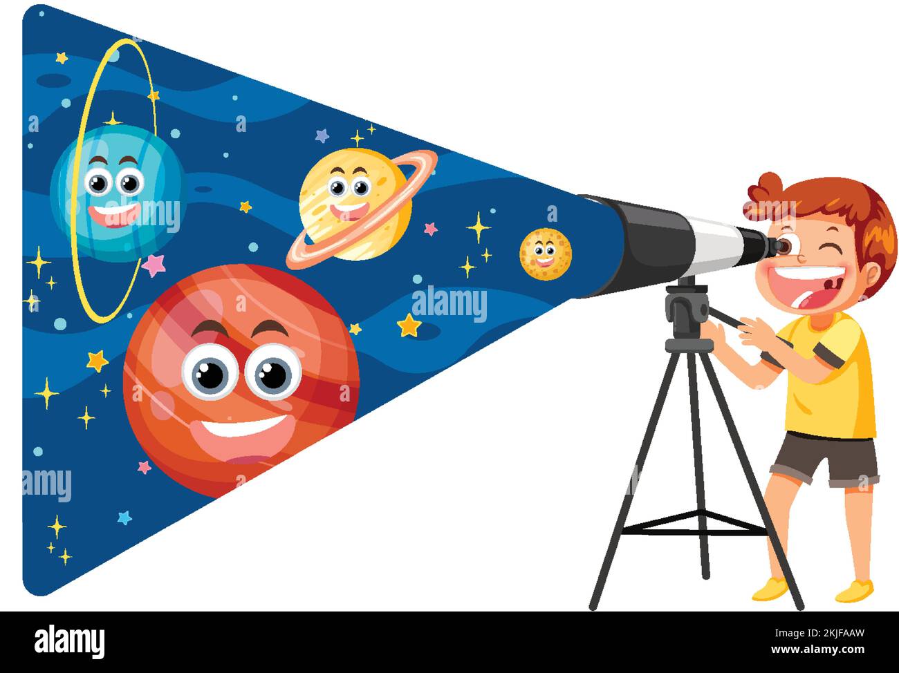 Boy observing the sky through telescope illustration Stock Vector Image ...