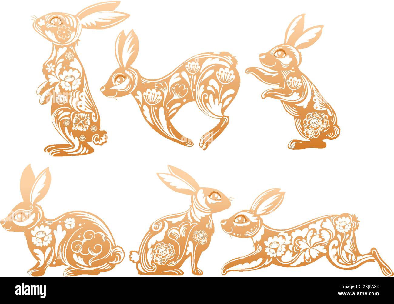 Set of rabbits in Chinese style illustration Stock Vector Image & Art ...