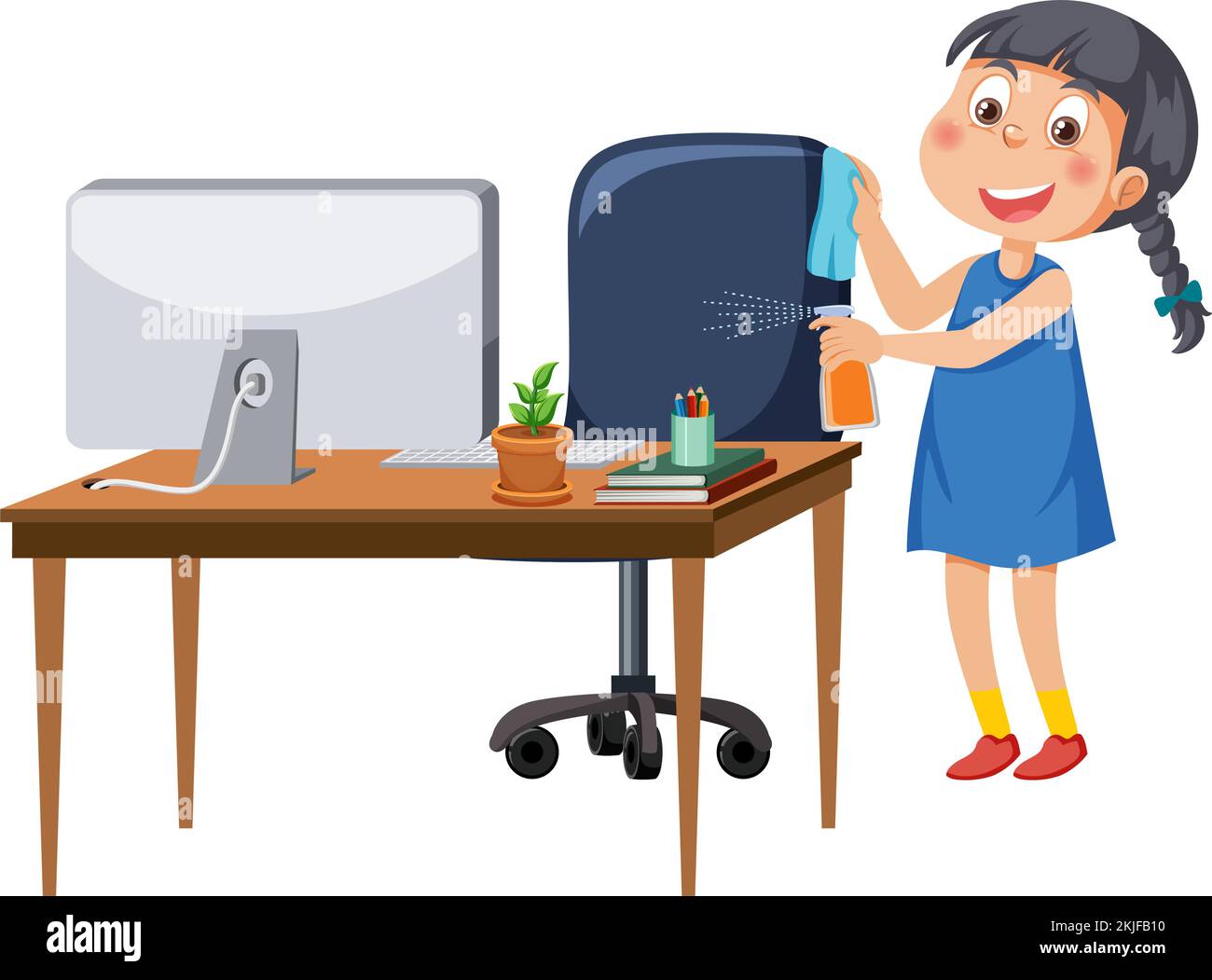 Girl cleaning computer desk illustration Stock Vector Image & Art - Alamy