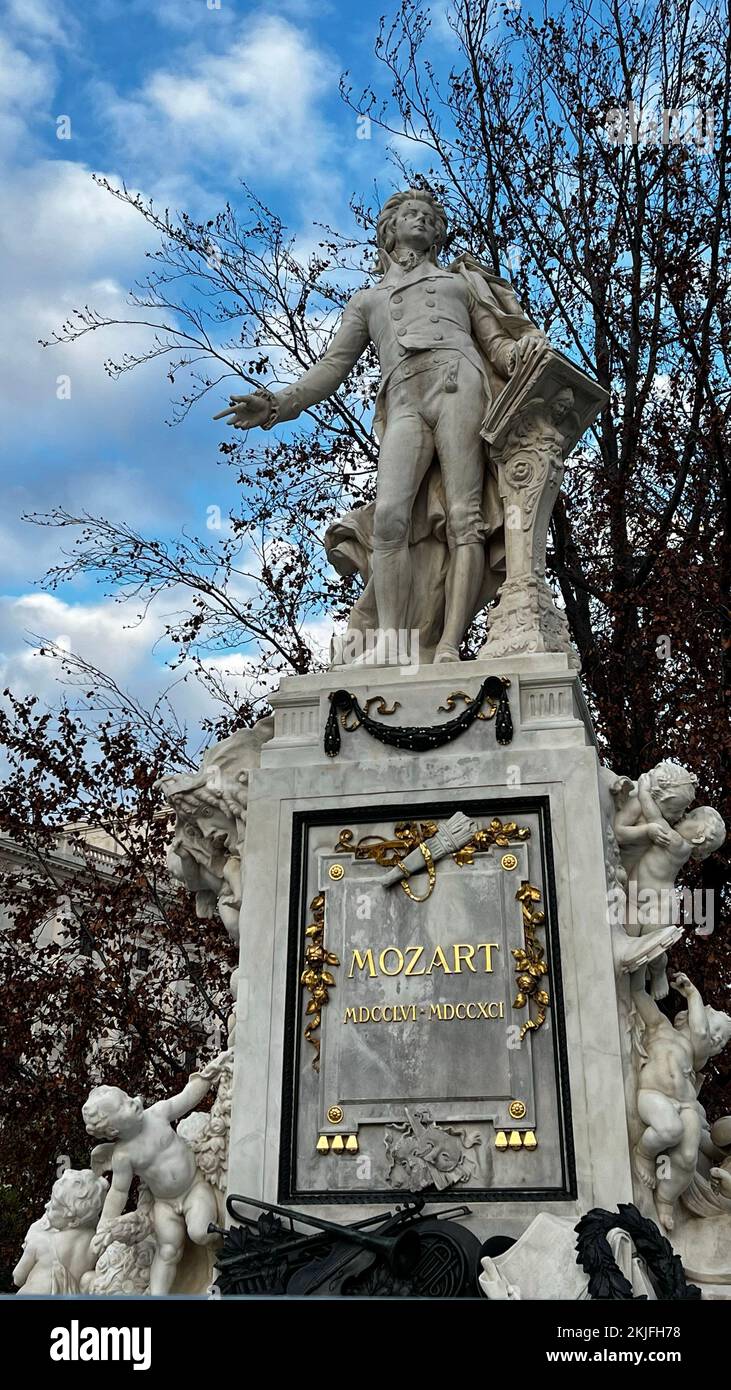 The statue of Mozart in public Burggarten park in the center of Vienna ...