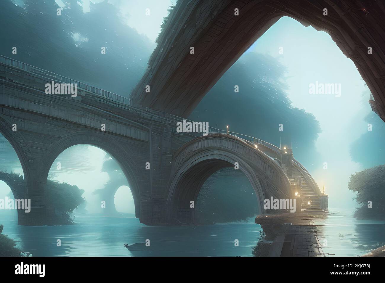 3d rendering illustration of a landscape with bridge in the background ...