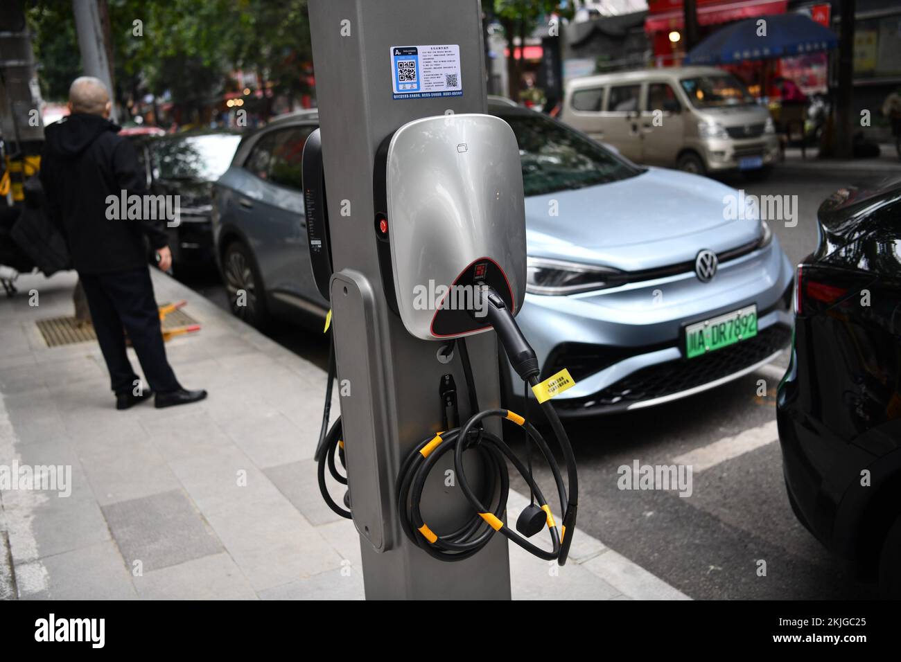 The street light poles are serving as the car charging piles in some ...