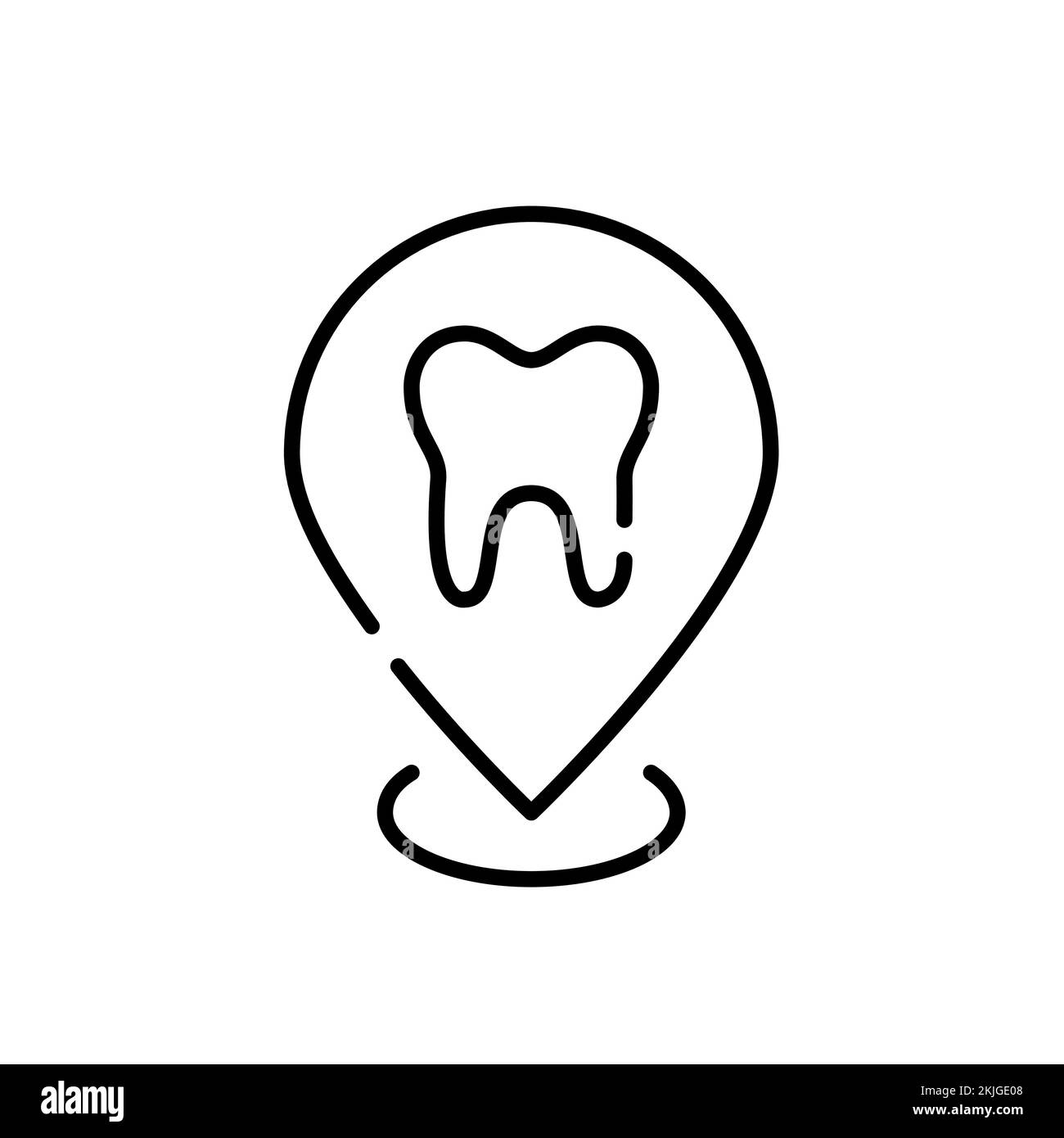 Dental clinic location. Map pointer with tooth on it. Pixel perfect, editable stroke line icon ...
