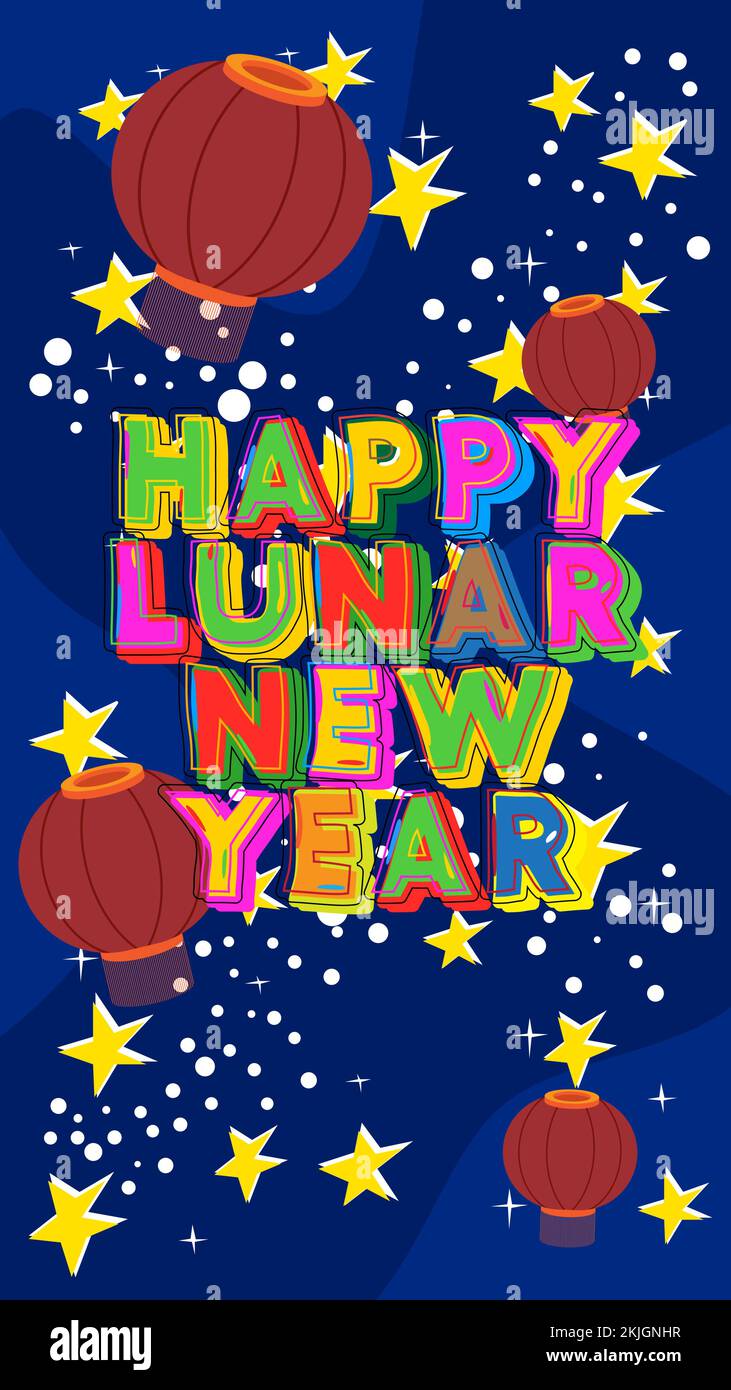 Lunar New Year. Word written with Children's font in cartoon style ...