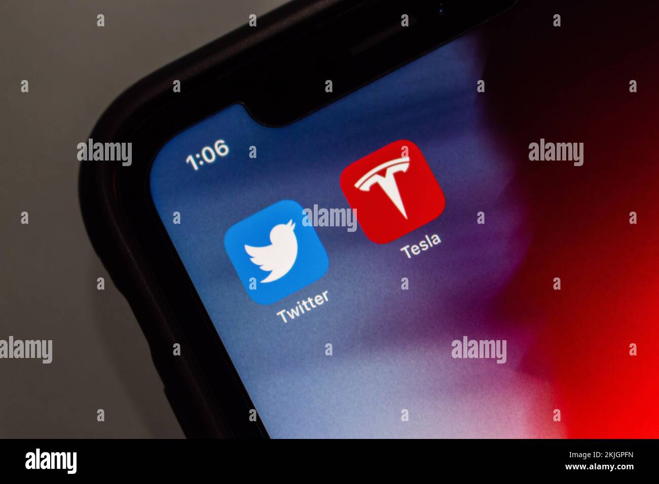Vancouver, CANADA - Nov 19 2022 : Twitter and Tesla icons on an iPhone ...
