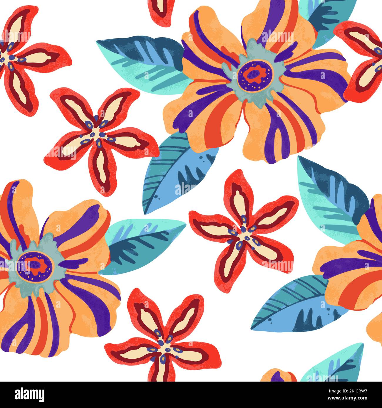 Colorful vivid psychedelic pattern with abstract tropical flowers for ...
