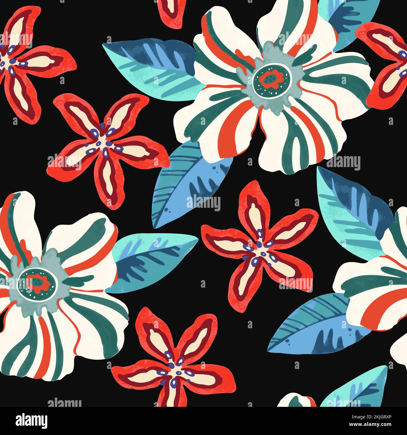 Colorful vivid psychedelic pattern with abstract tropical flowers for ...