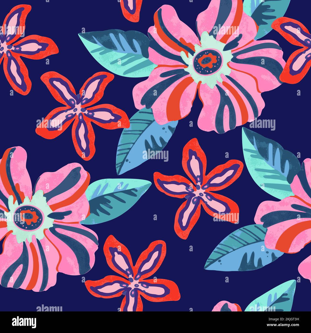 Colorful vivid psychedelic pattern with abstract tropical flowers for ...