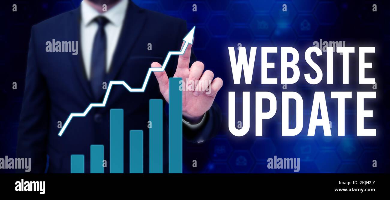 Conceptual caption Website Update. Word for keeping the webpage and content up to date and ...