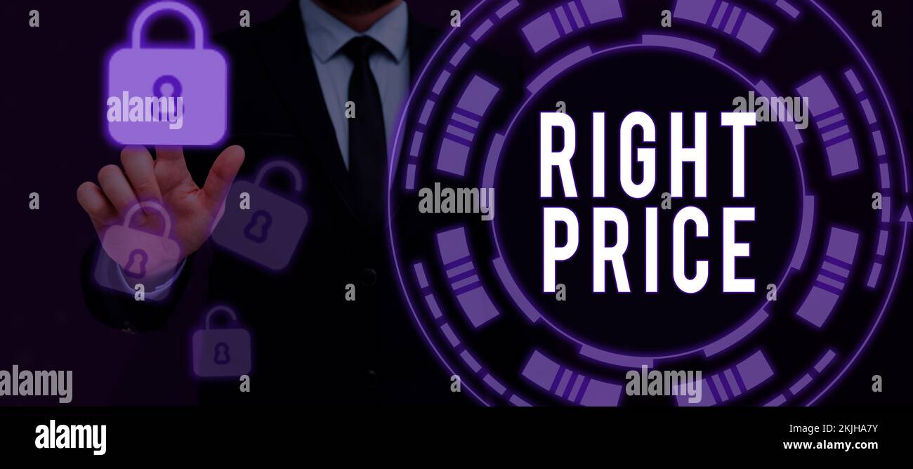 Conceptual caption Right Price. Business approach the amount of money ...