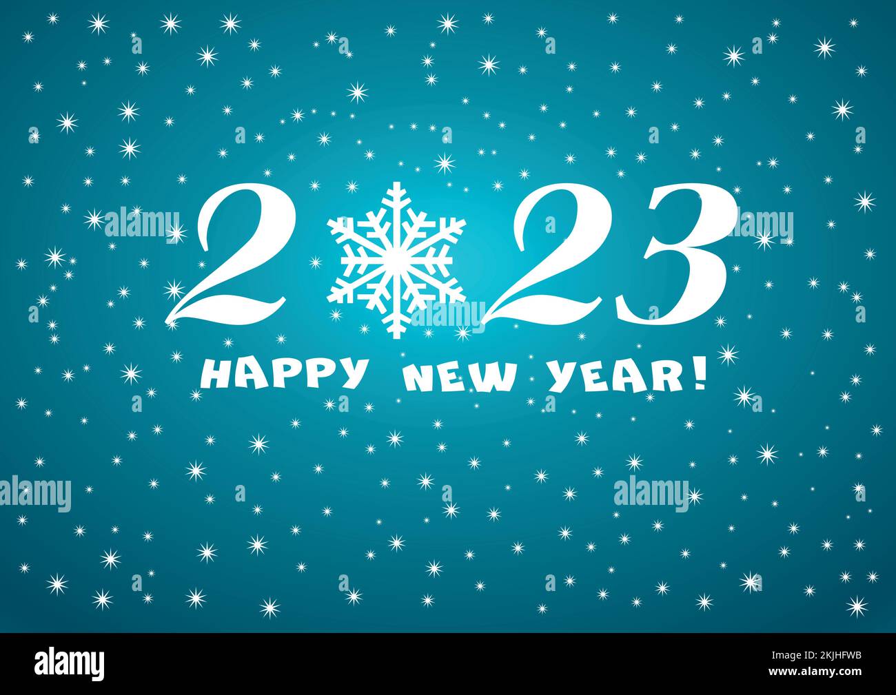 2023 Happy New Year blue background with white stars and snowflakes and text for your Seasonal ...