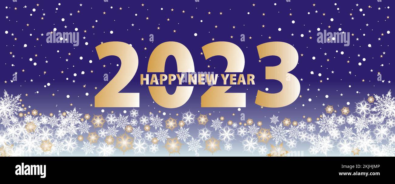 2023 Happy New Year card template. Design patern snowflakes gold and ...