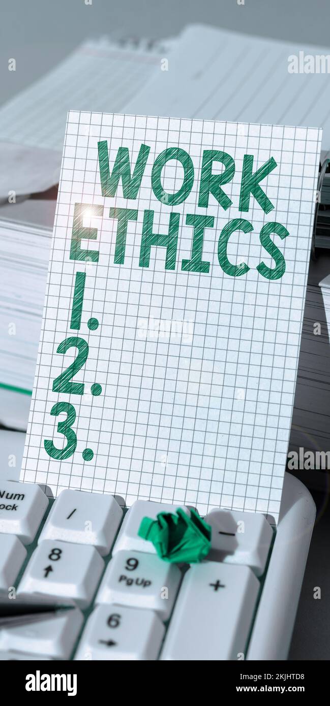 Text sign showing Work Ethics, Internet Concept A set of values ...