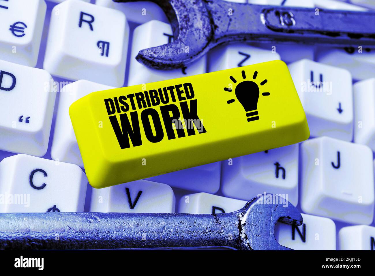 Conceptual display Distributed Work. Business concept practiced by enterprises using network ...