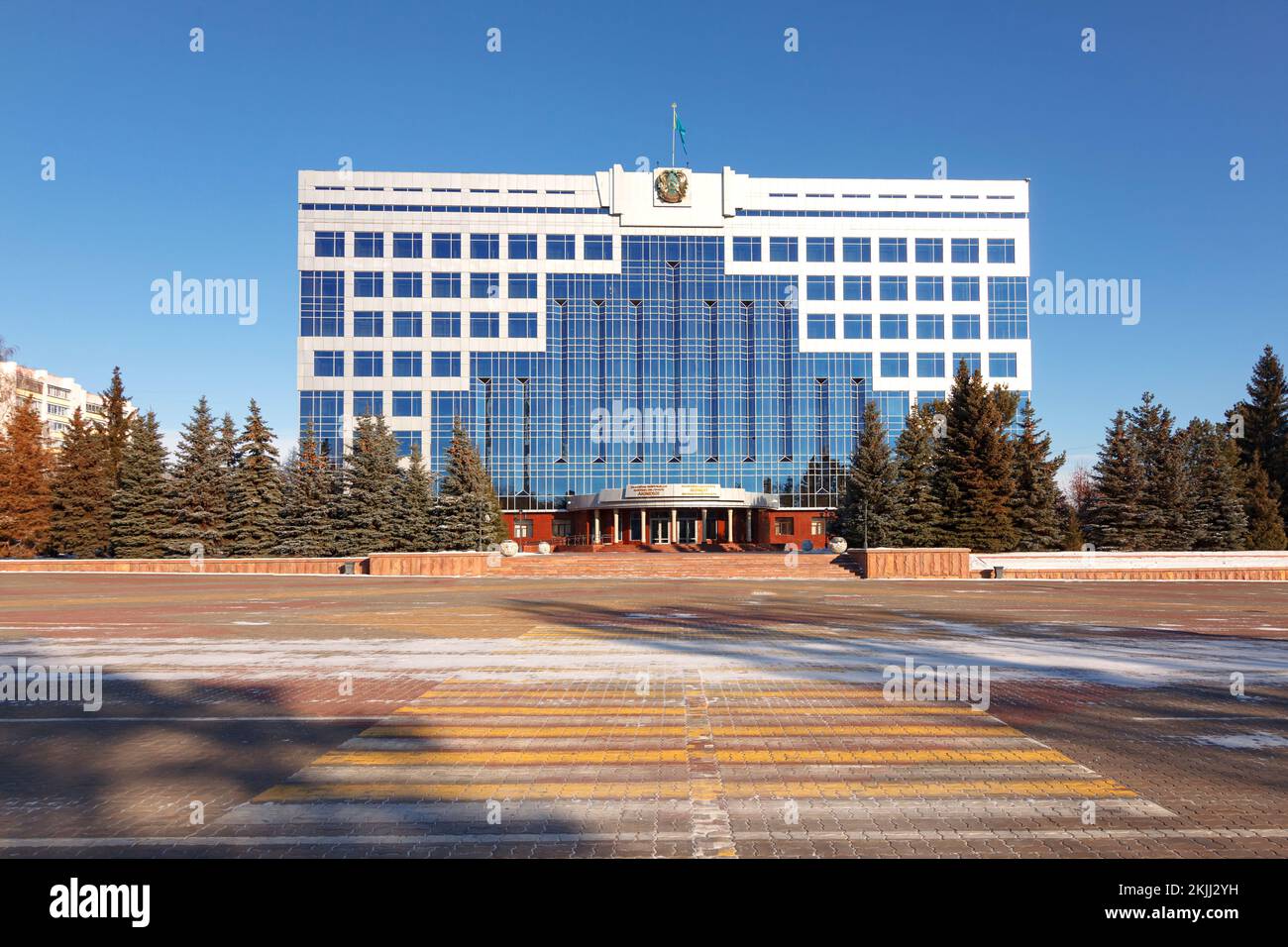 Building of the akimat of Qostanai region of Kazakhstan. Main square of ...