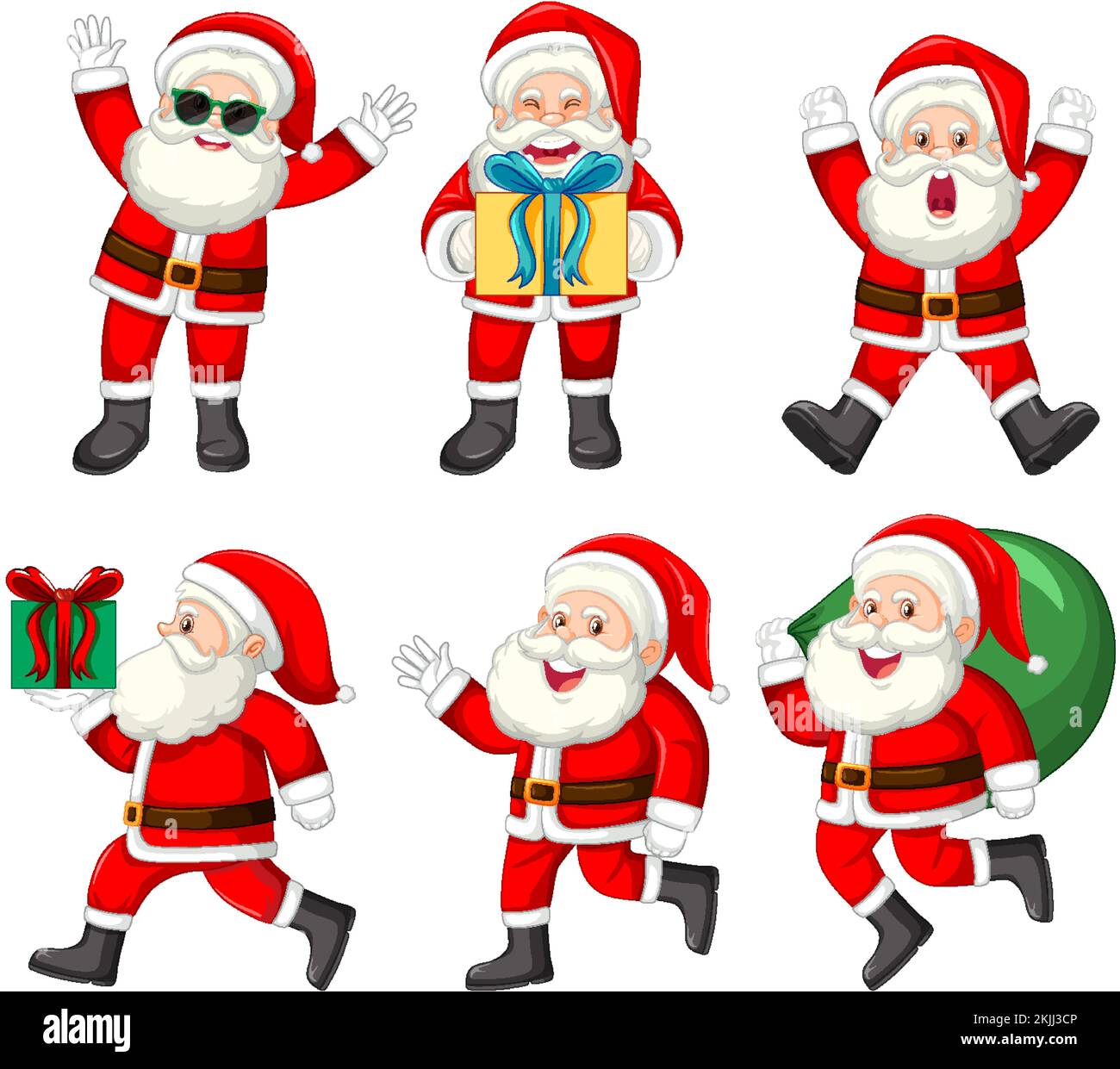 Set of cute Santa Claus cartoon character illustration Stock Vector ...