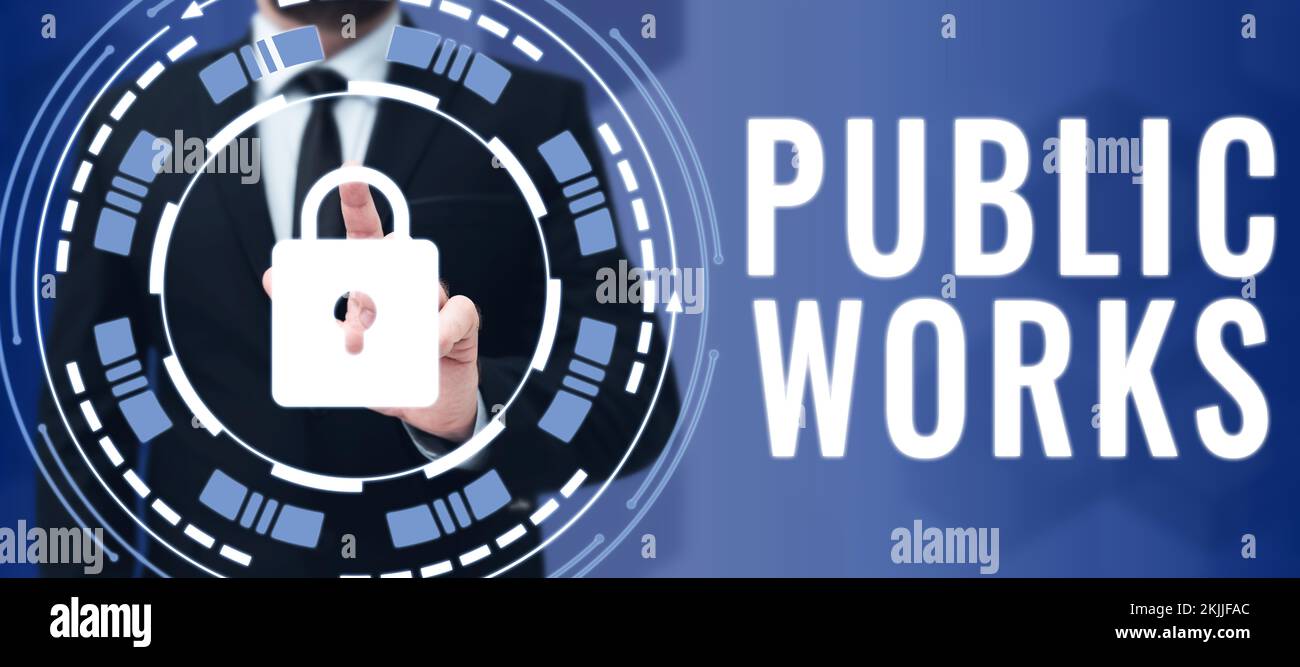 Text sign showing Public Works. Internet Concept Describes the viewing ...