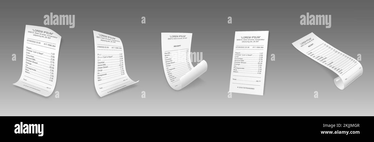 Paper receipts, shop or supermarket cash checks. Purchase bills ...