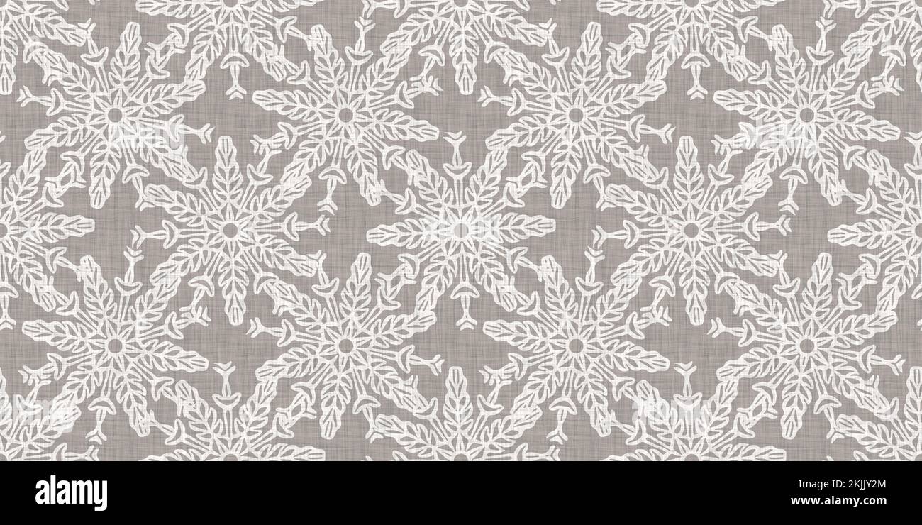 Seamless christmas snowflake woven linen border. Two tone seasonal grey ...