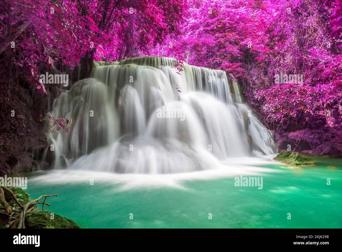 Beautiful waterfall nature scenery of colorful deep forest in summer ...