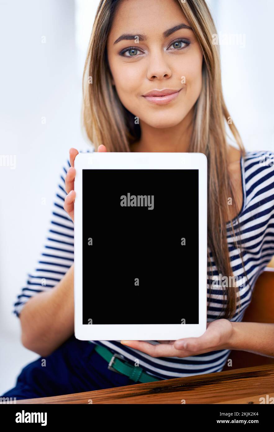 What do you think. A portrait of a beautiful young woman showing a ...