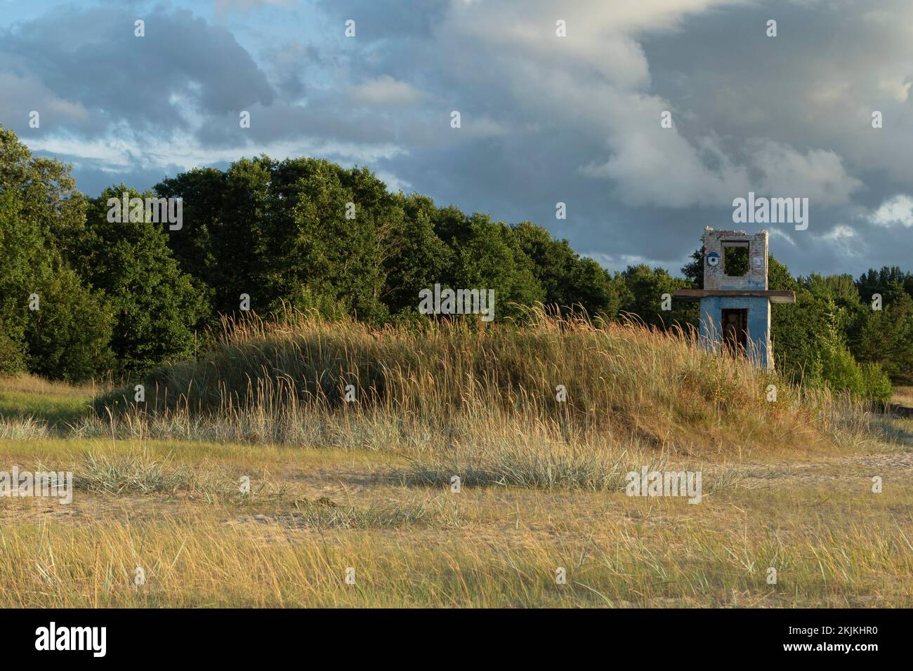Graffiti on the ruins of a Soviet-era watchtower in the dunes on ...