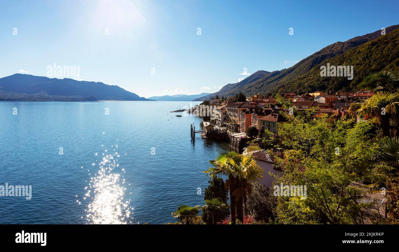 Lake promenade, Cannero Riviera, Lake Maggiore, Verban-Cusio-Ossola ...