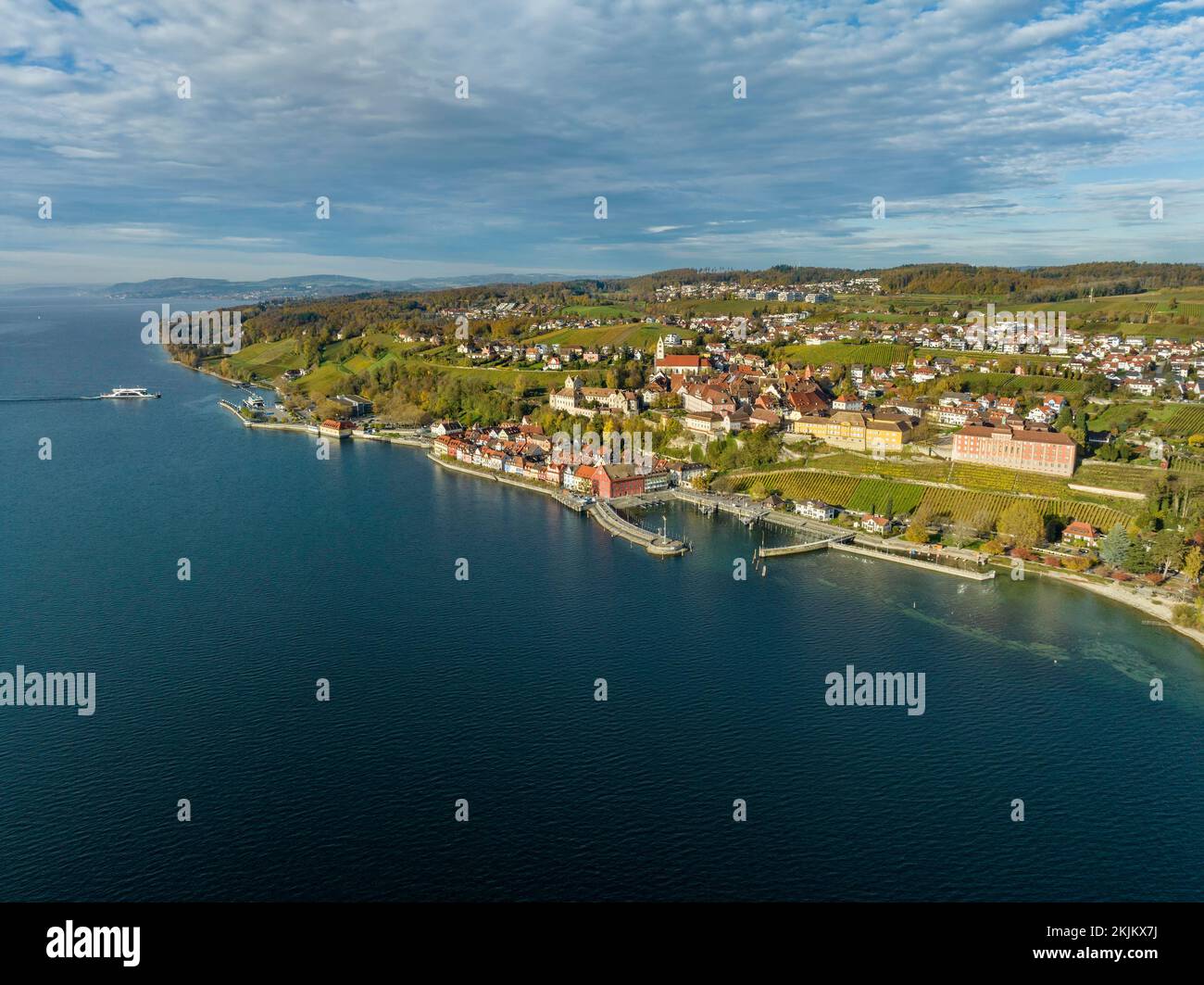 Town view of Meersburg with ferry port, harbour and waterfront, Lake ...