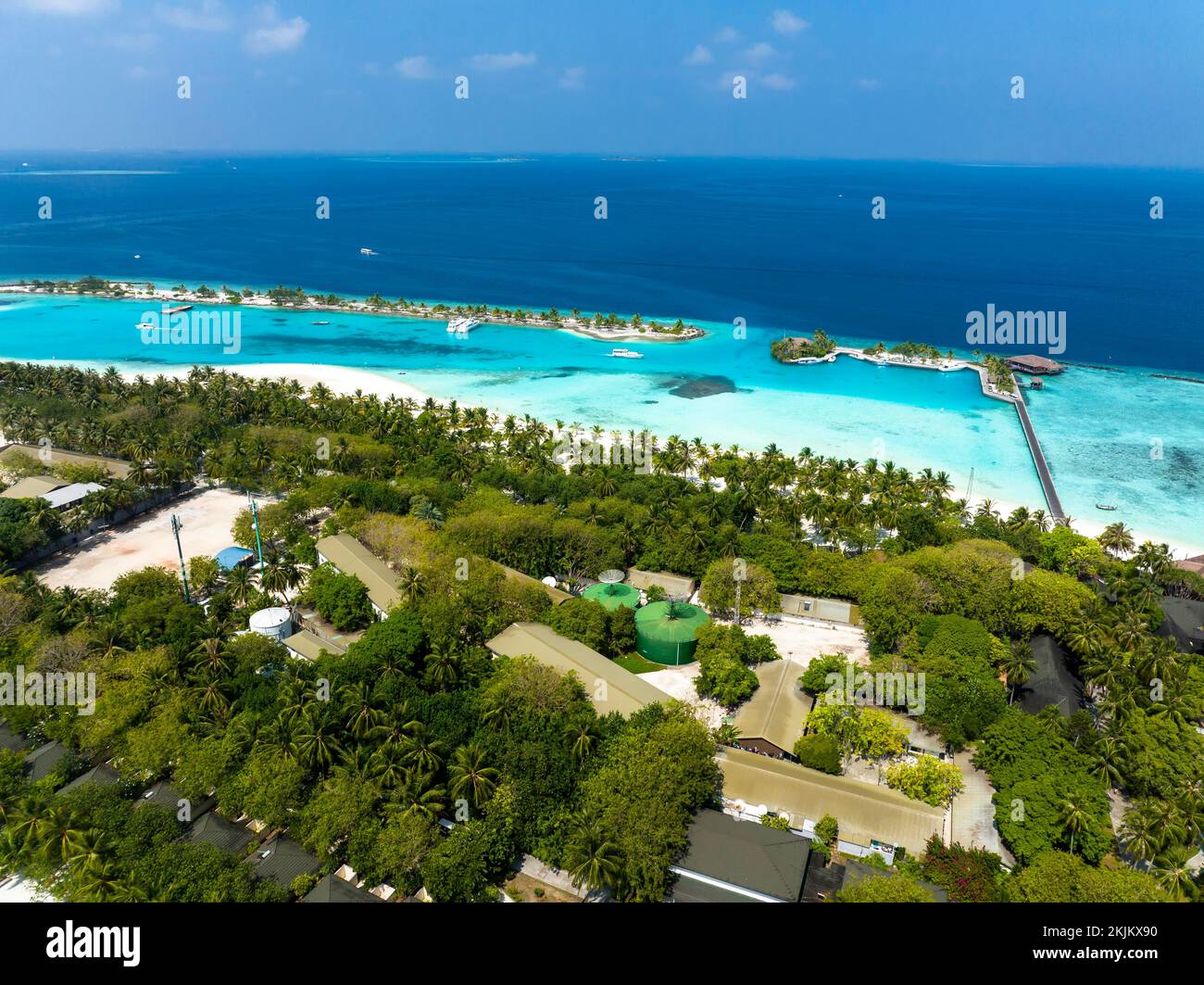 Aerial View, Paradise Island with Water Bungalows, Indian Ocean ...