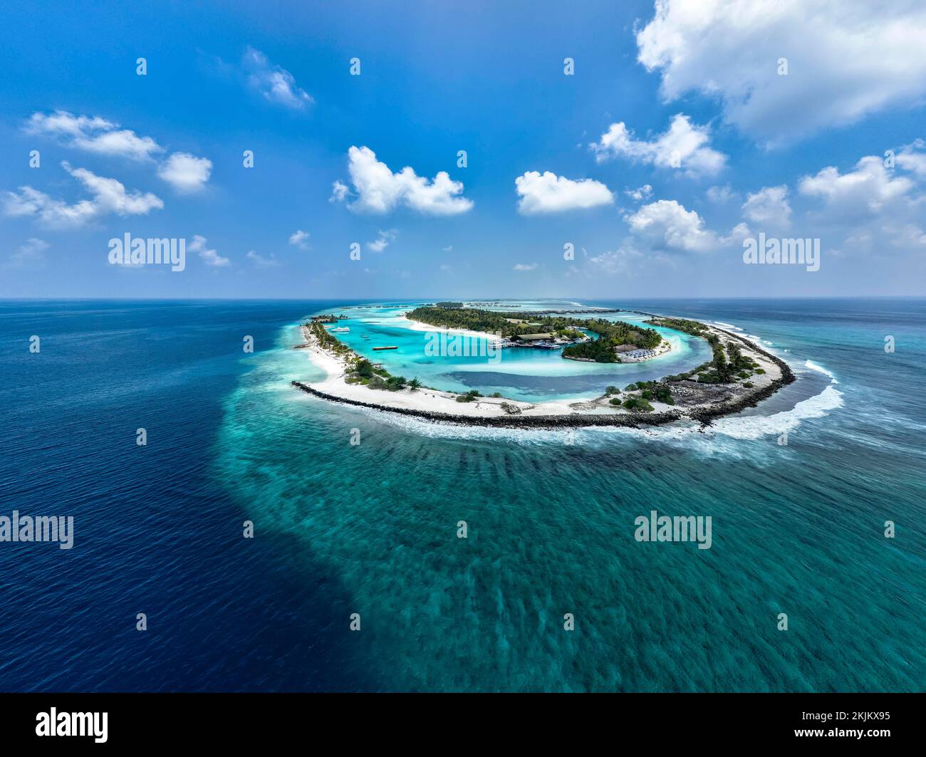 Aerial View, Paradise Island with Water Bungalows, Indian Ocean ...
