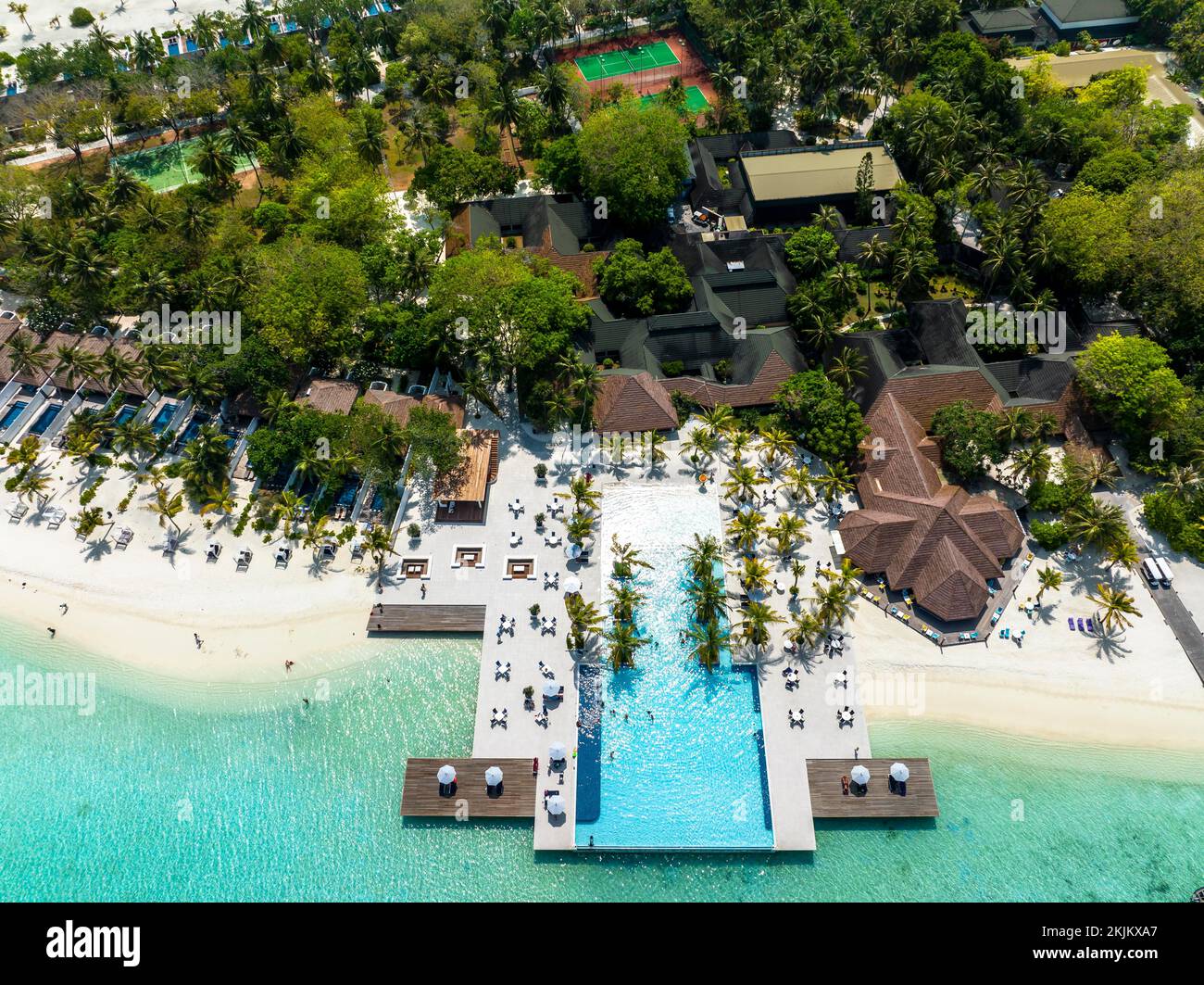 Aerial View, Paradise Island with Water Bungalows, Indian Ocean ...