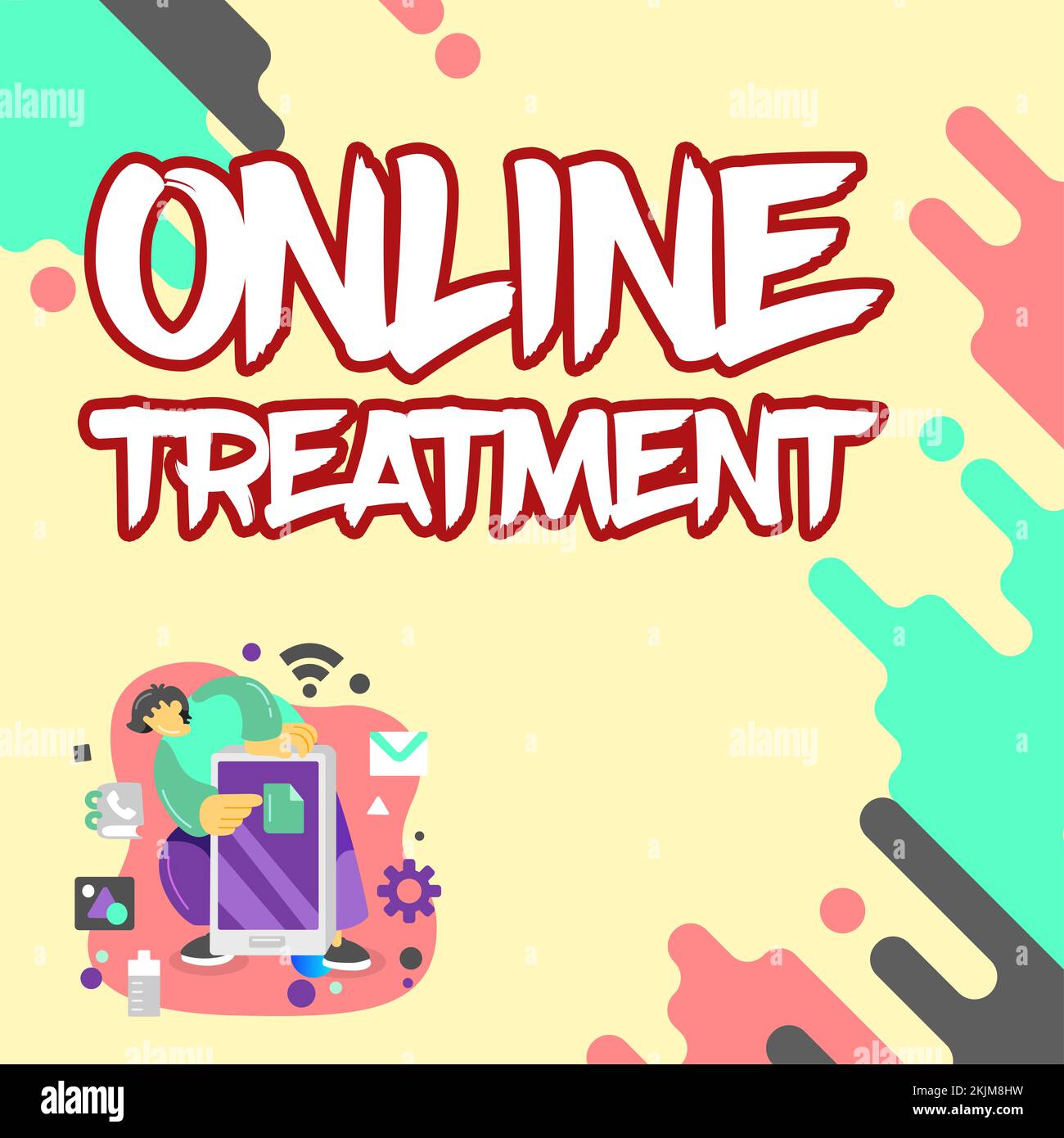Text caption presenting Online Treatment, Word for delivery of mental ...