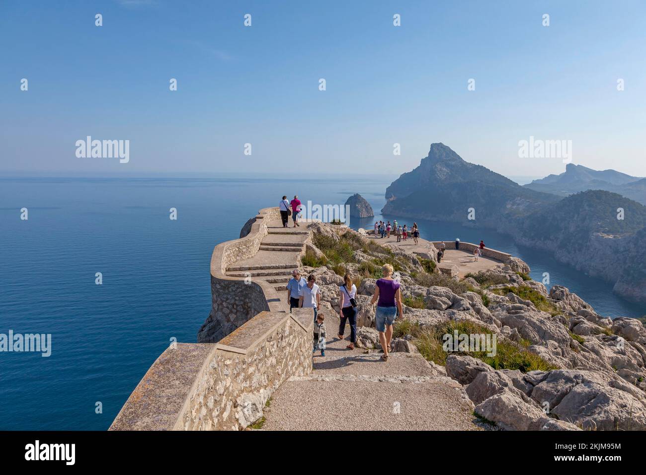 Tourists at the viewpoint Mirador des Colomer, Tramuntana Mountains ...