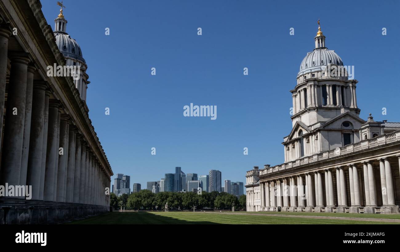 The University of Greenwich building domes captured against the blue ...