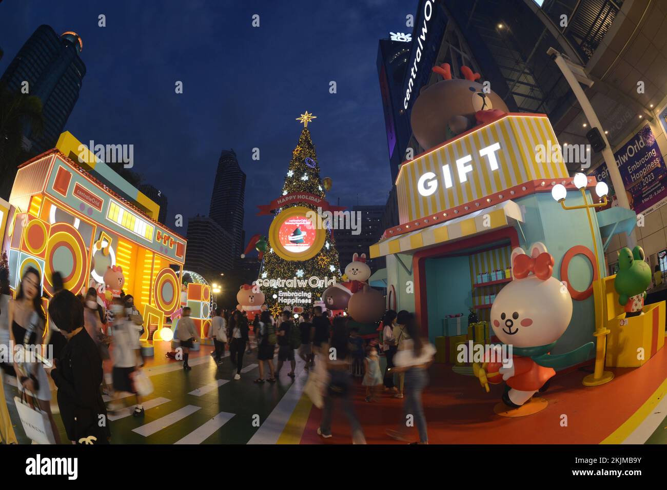 Beautiful lights and dolls decorate the Christmas tree at Central World ...