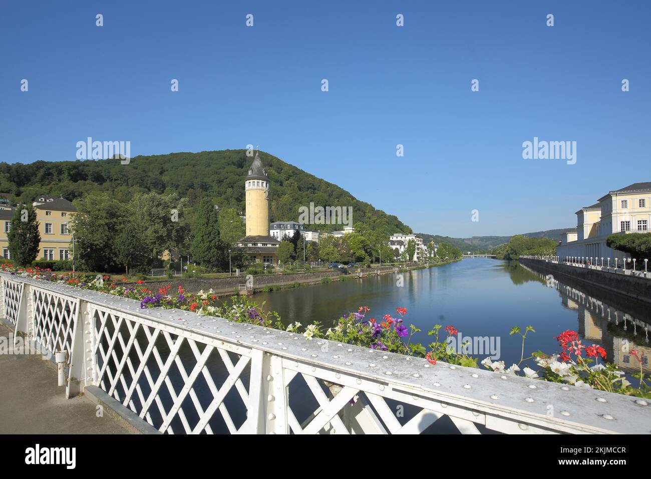 Spa bridge over the Lahn with spring tower, Bad Ems, Rhineland ...