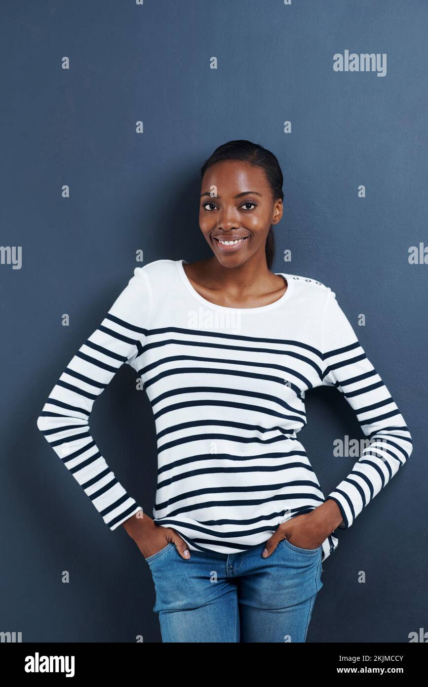 Female smiling pockets hi-res stock photography and images - Alamy