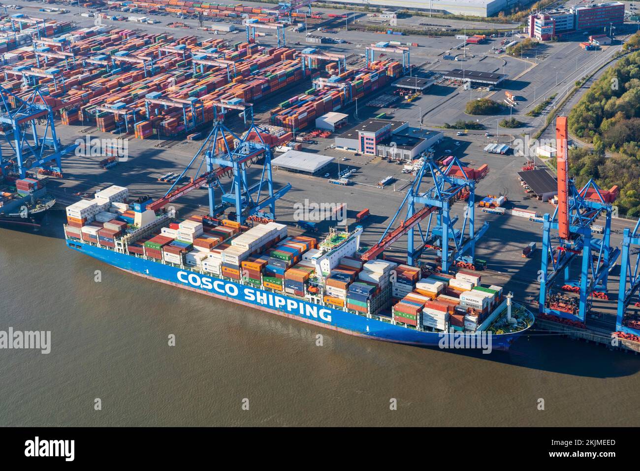 Aerial view of a Cosco Shipping container ship at CTA Container ...
