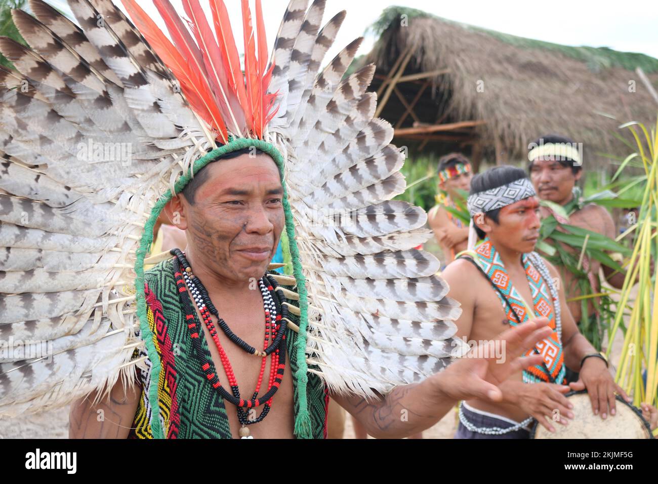 Indigenous people, leader of an indigenous community Huni Kuin wears ...