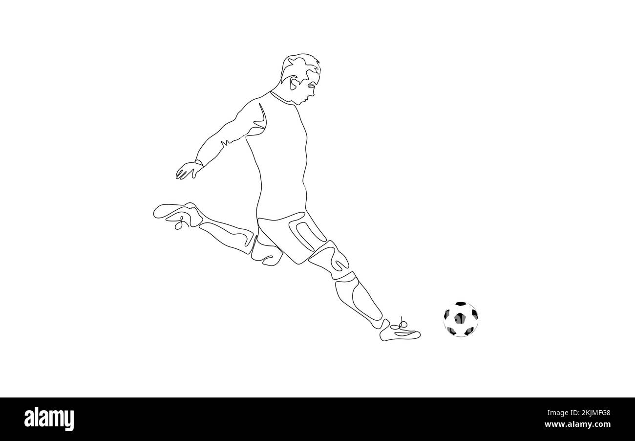 Continuous line drawing of football player kicking ball Stock Vector ...