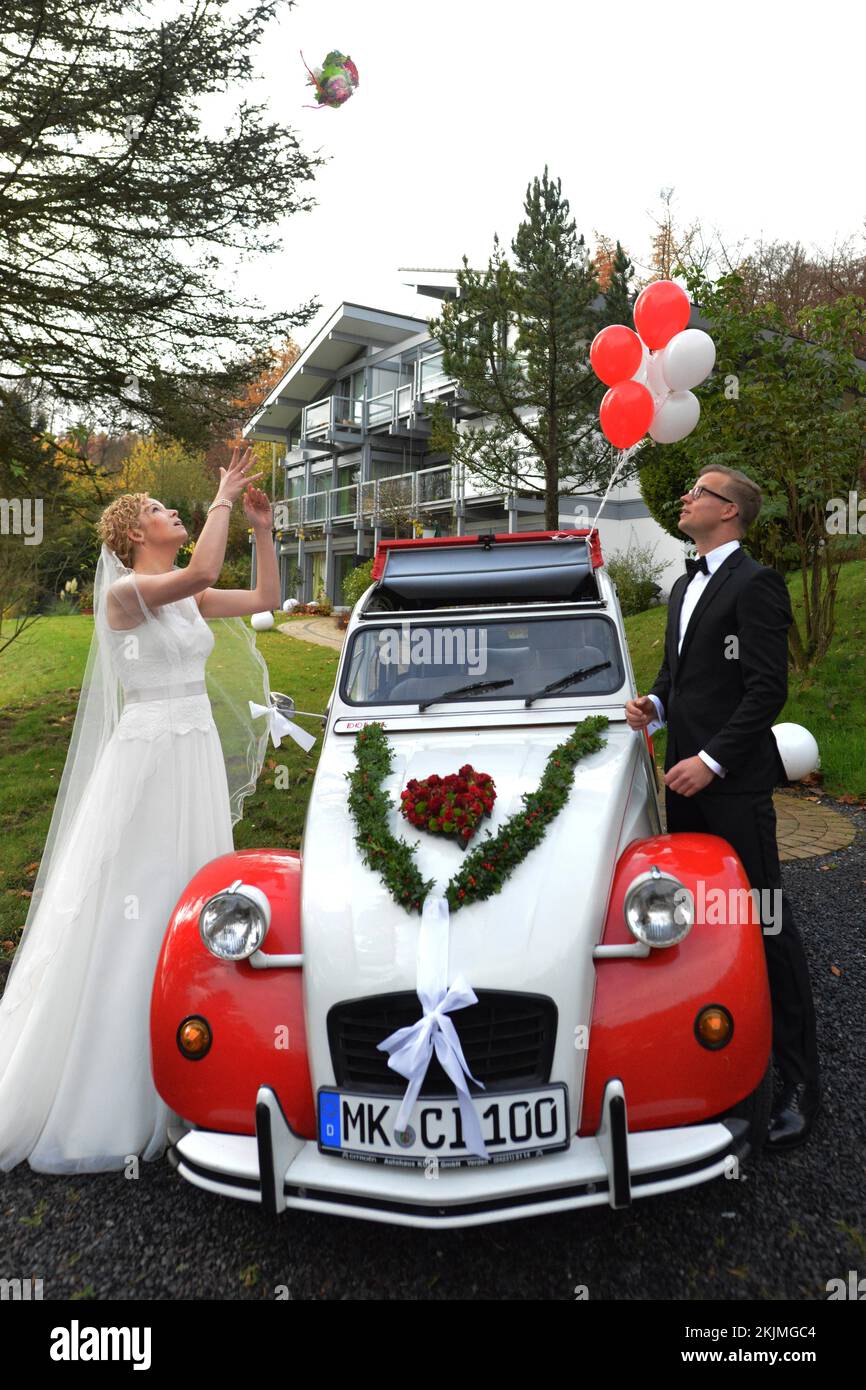 The duck, the nostalgia car (Citroen 2 CV), here the version Dolly- of ...