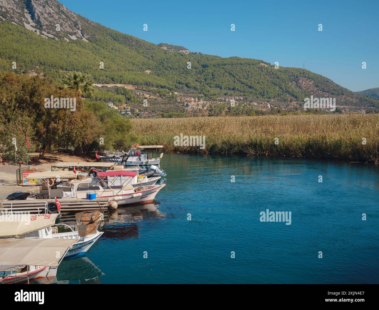 Akyaka ,Turkey, October 23, 2022: People are taking tour on Azmak ...