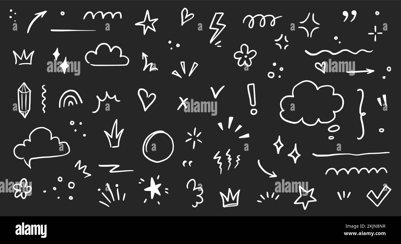 Sketch underline, emphasis, arrow shape set chalkboard. Hand drawn ...