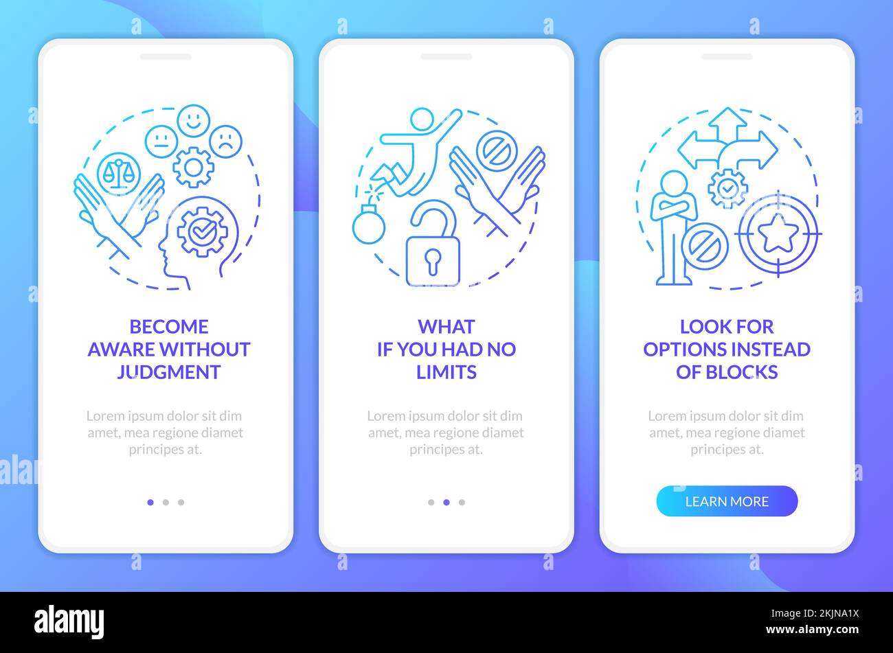 Break mindset limitations blue gradient onboarding mobile app screen ...