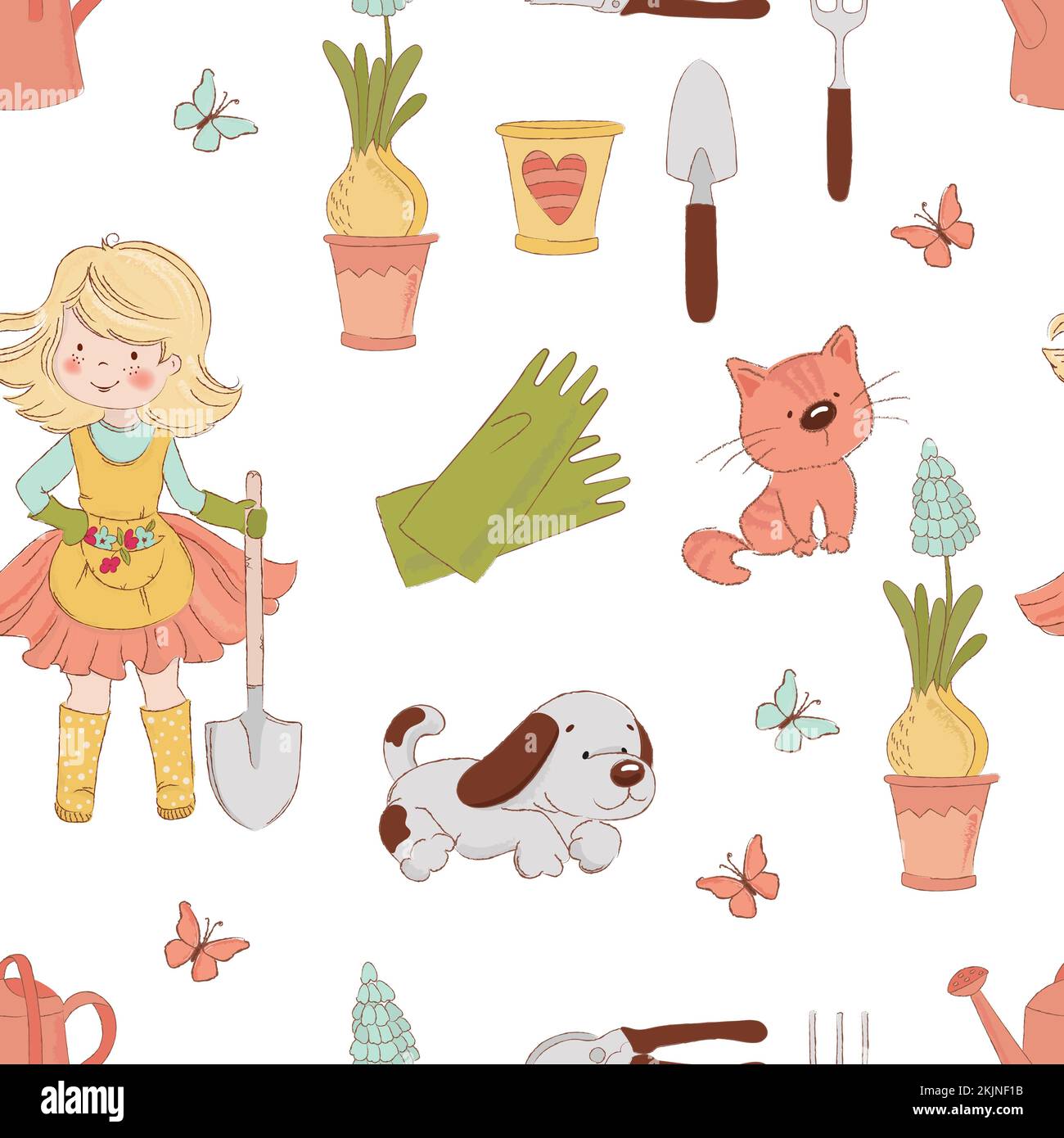 GARDENER Spring Season Nature Garden Girl Work Holiday Cartoon Hand ...