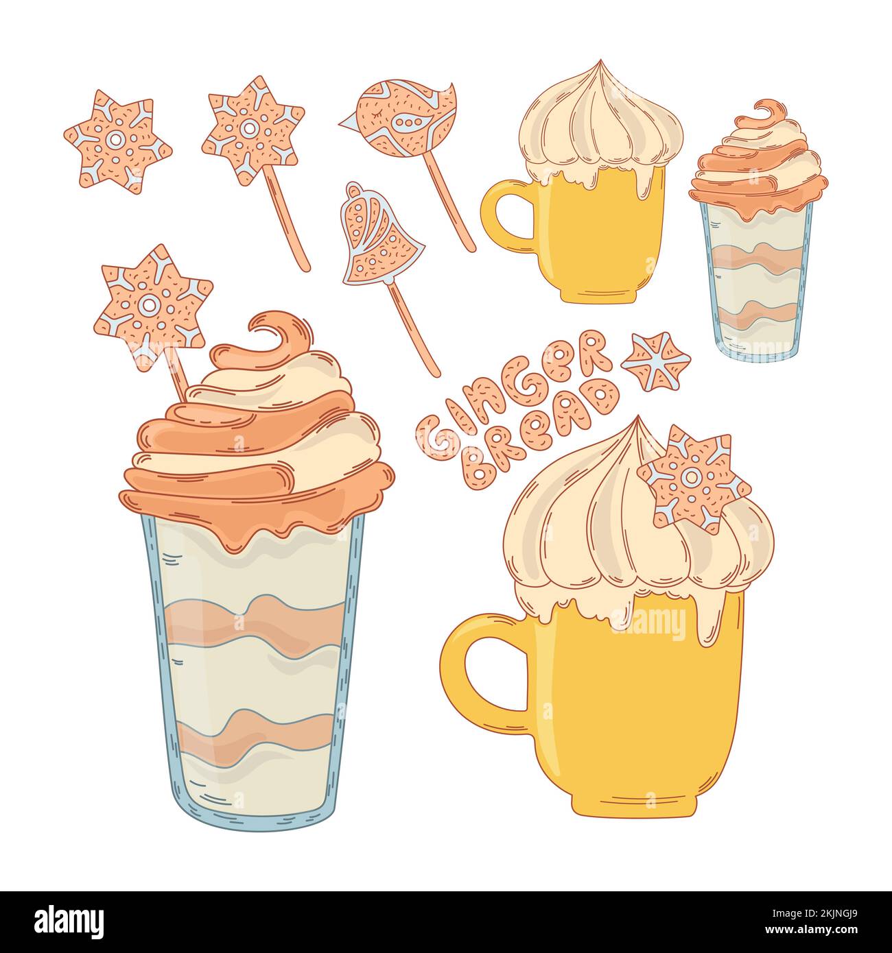 GINGERBREAD COCKTAIL Dessert New Year Merry Christmas Cartoon Clip Art ...